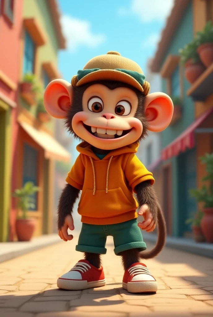 A cute and lively monkey With the costume of a playful and curious boy ...