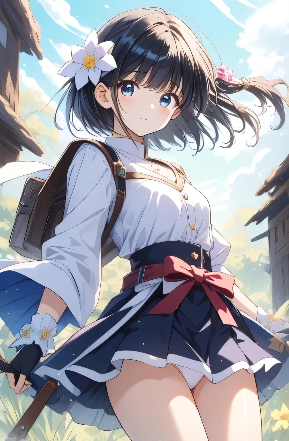 wind blows、 skirt flip、look back - SeaArt AI