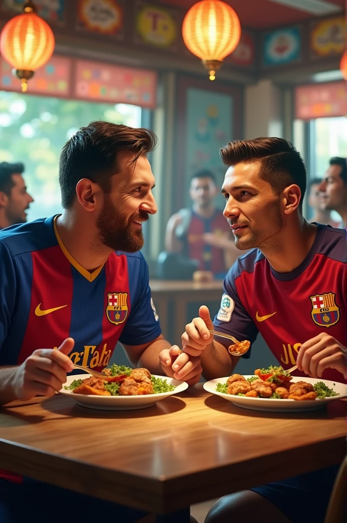 Messi and Ronaldo are in the restaurant eating shawarma in the ...