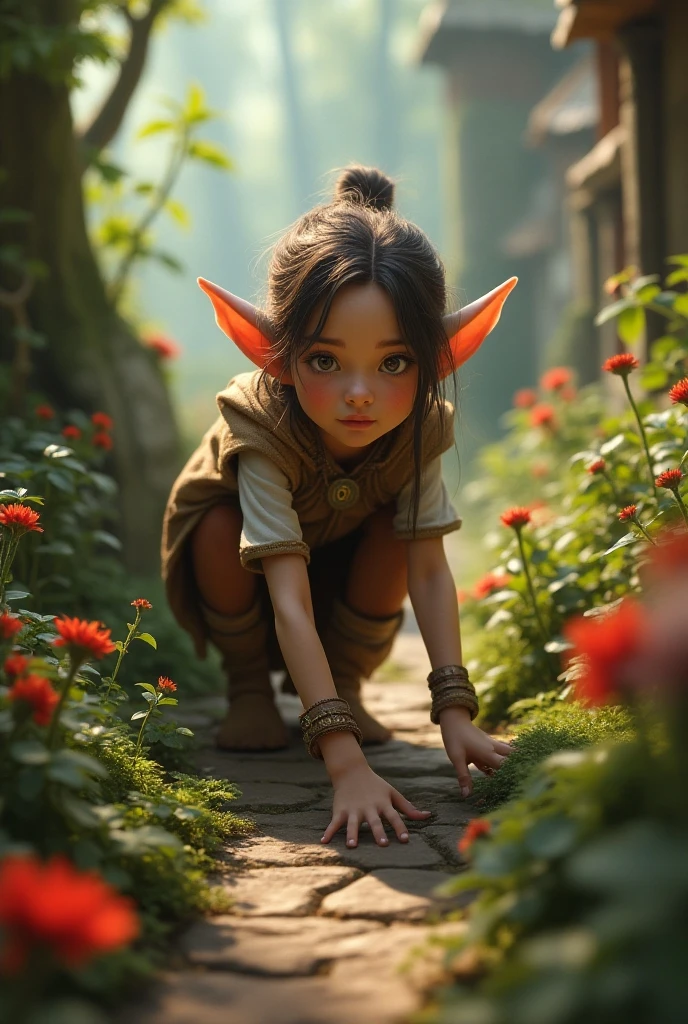 Young female elf , crawling,The expert, Pixar - SeaArt AI