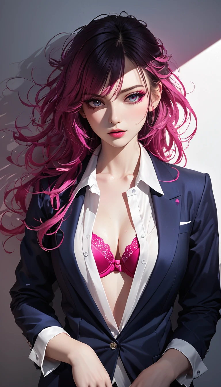 Cool beauty, white glossy silky disheveled messy hair, makeup - SeaArt AI