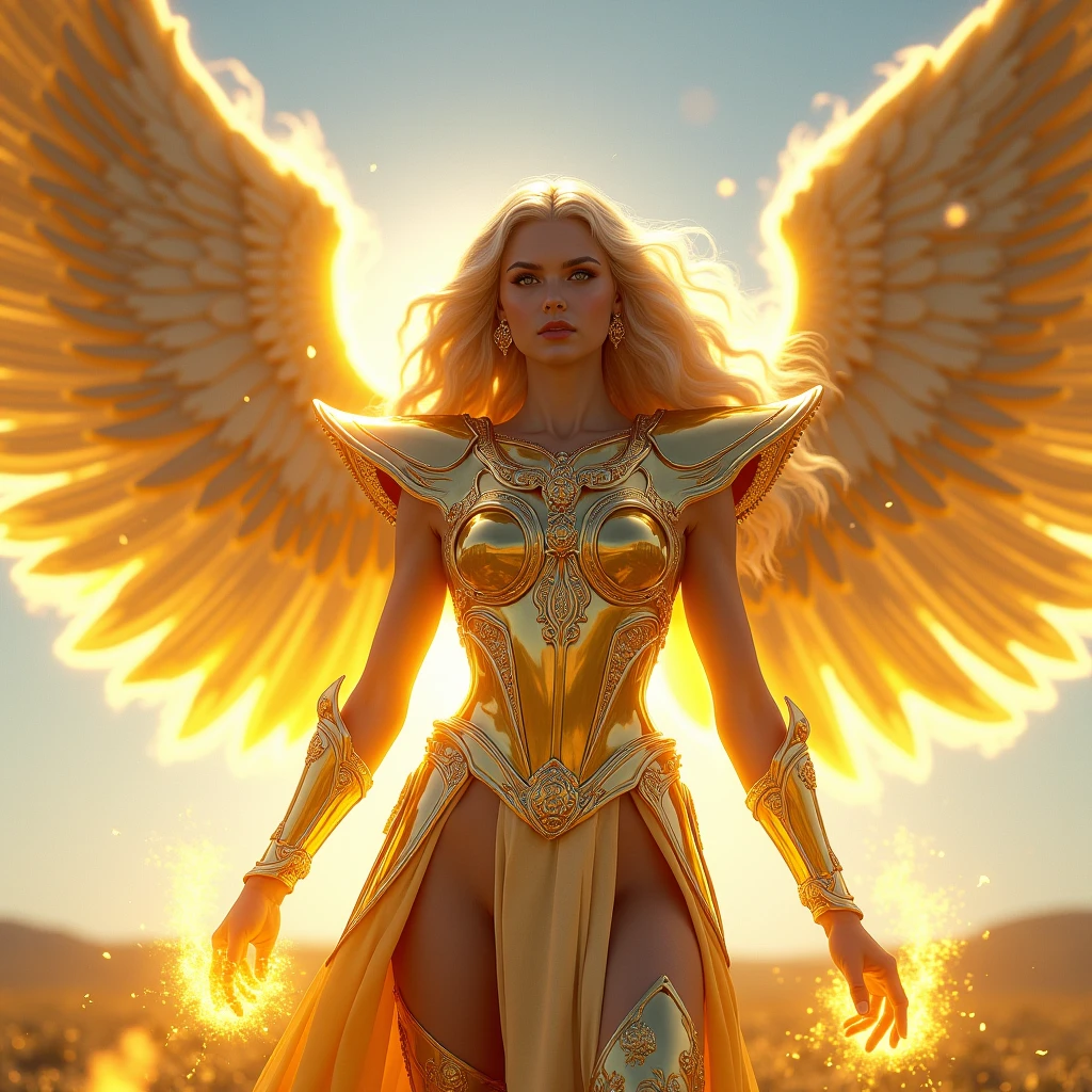 The woman wearing the golden armor of Aries Divina is an imposing and ...