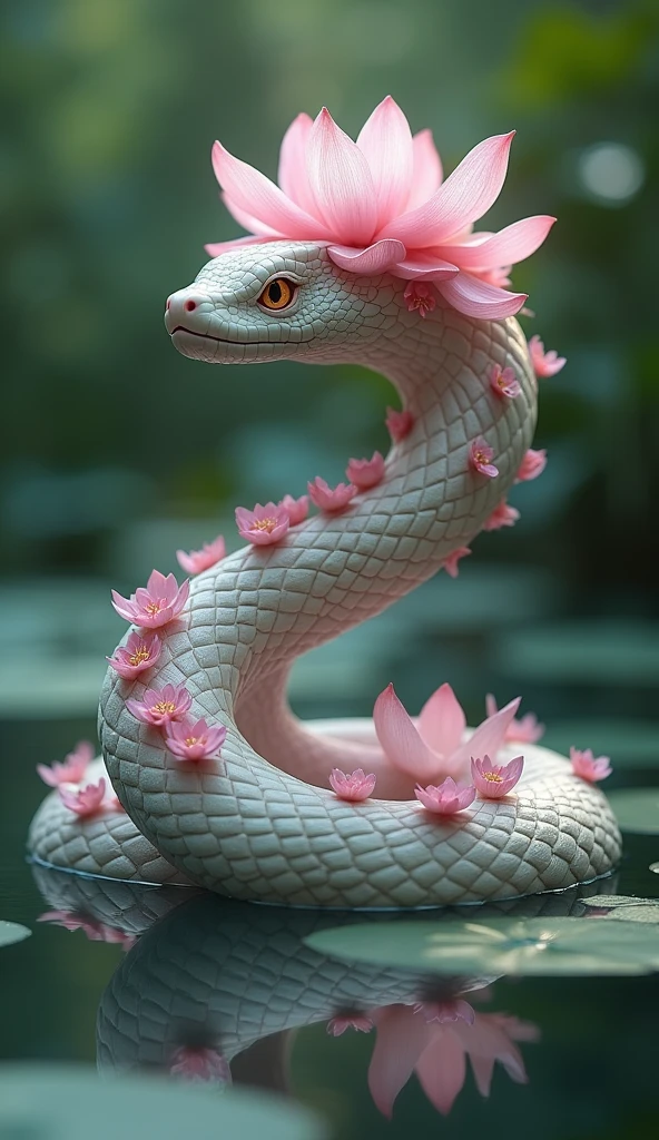 Snake and Lotus Flower**: Imagine a snake adorned with the soft petals ...