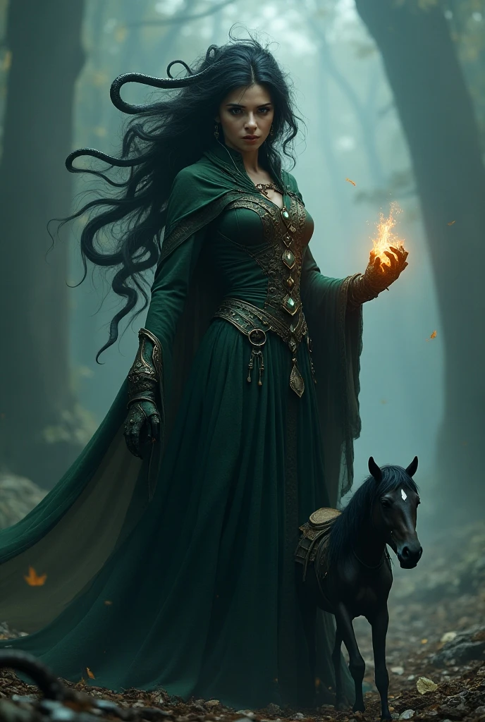 A snake-haired sorceress who is very powerful with her spells because ...