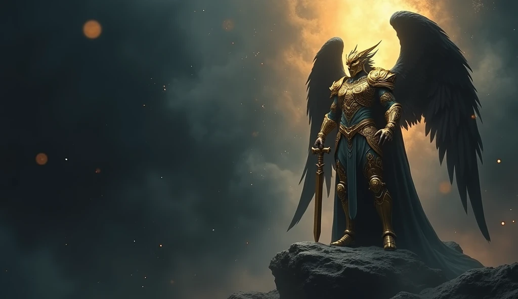 This image portrays a powerful, celestial figure resembling an ...