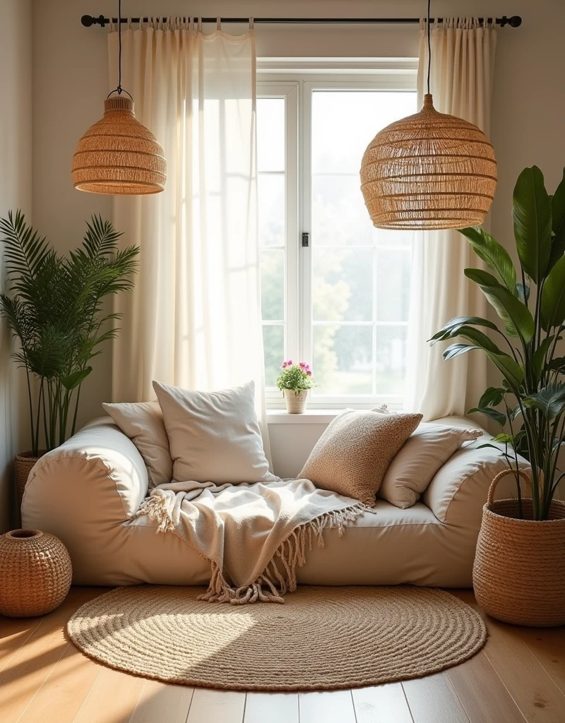 A cozy and inviting interior space with a bohemian decor style - SeaArt AI