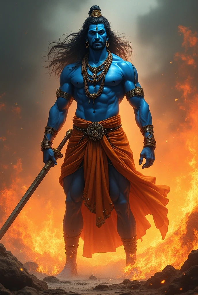Hindu gods, India, , , a blue-skinned man , Trident Hold, holding a ...
