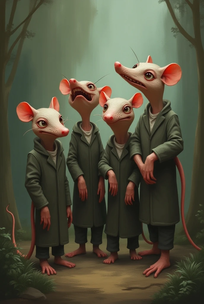 Generate an image of bitter but rat-faced humans that isn't as scary ...