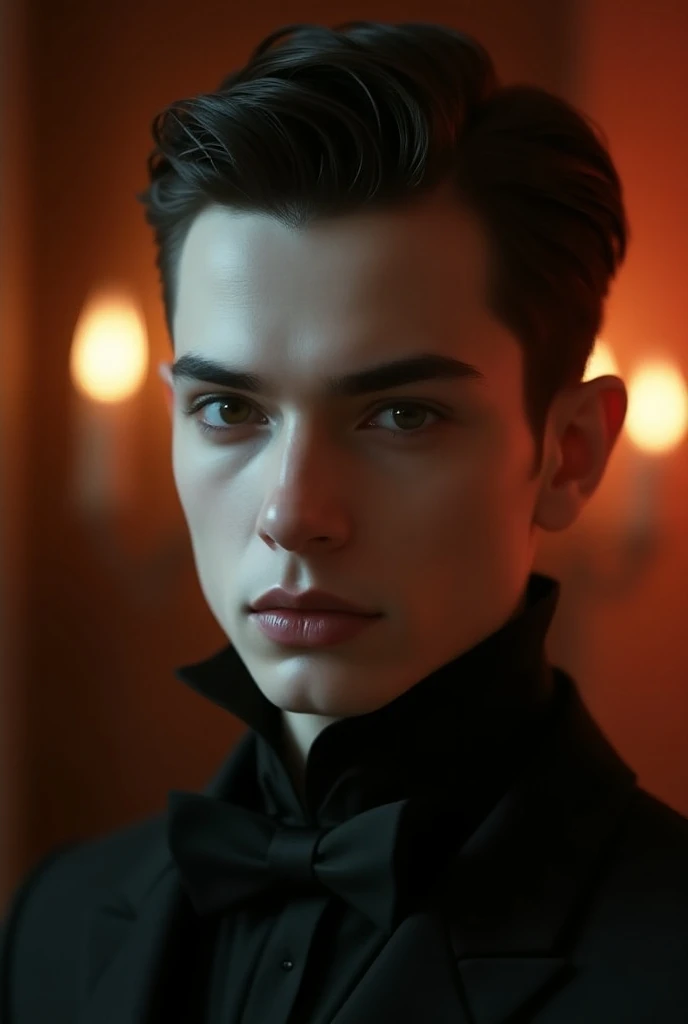 A young vampire man with skin like porcelain. with warm lighting ...