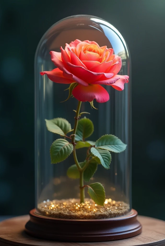 A beautiful single rose encased in a glass dome, showcasing vivid ...