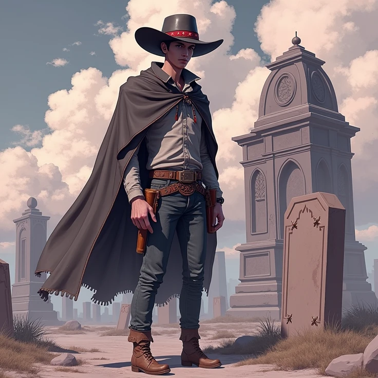 Boothill is a tall and slim Young man that wears a dark grey cowboy hat ...