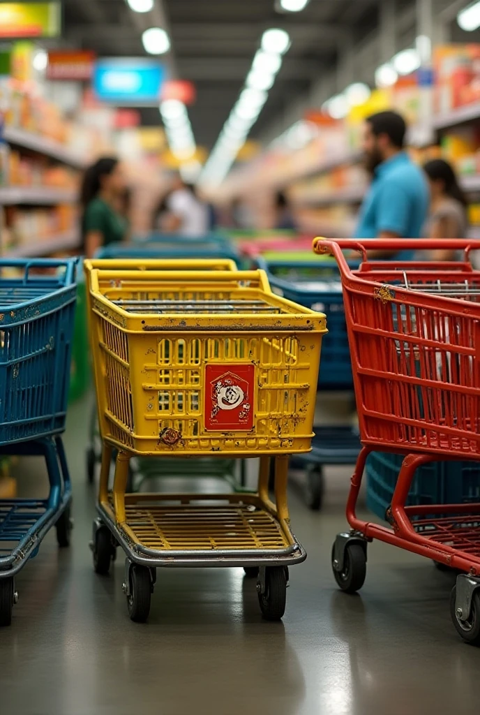 Various shopping carts from a supermarket - SeaArt AI