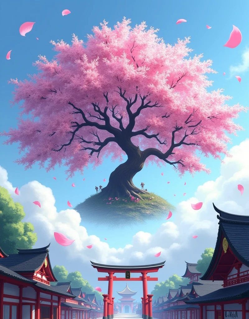 Please draw a plum tree flying in the air at Dazaifu Tenmangu - SeaArt AI