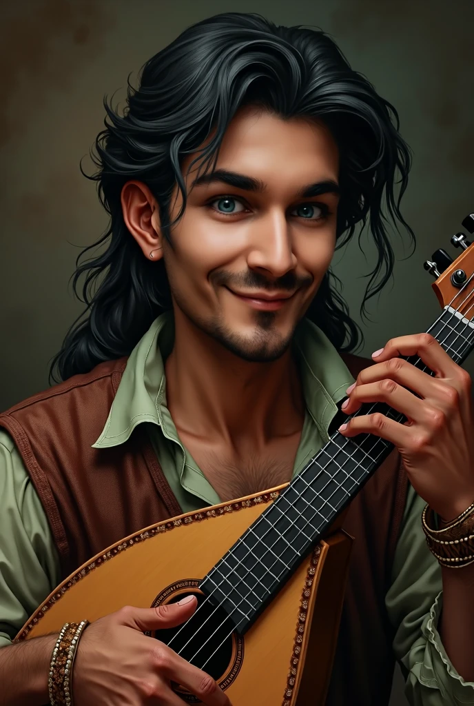 Arafed image of a man with a mandoline in his hand, fantasy art smug ...