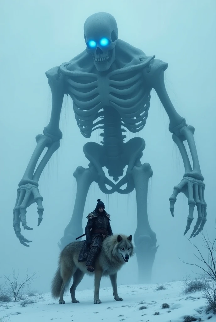 upper body、 movie、Live-action footage、8k、 giant skeleton with blue eyes ...