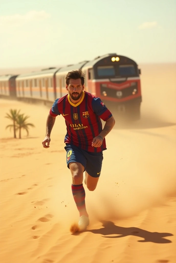 Generate a picture where messi with his club Barcelona t-shirt is ...