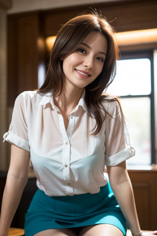 Beautiful woman, 45 years old, naughty face, seductive grin smug ...