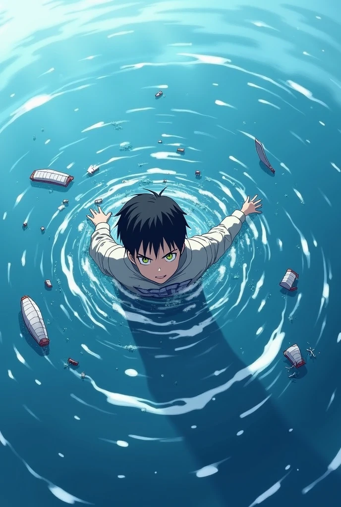 anime-style illustration in black and white, PIECES OF THE AIRPLANE ...