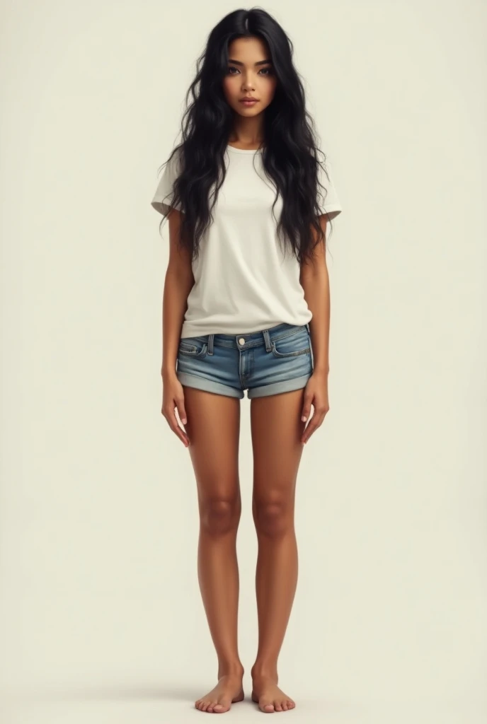 White woman, Brazilian with tanned skin. long black hair, of small ...