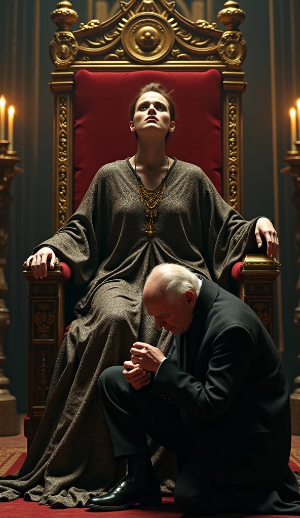 Hyperreal, photographic, angry hermoine sitting on a throne like a ...