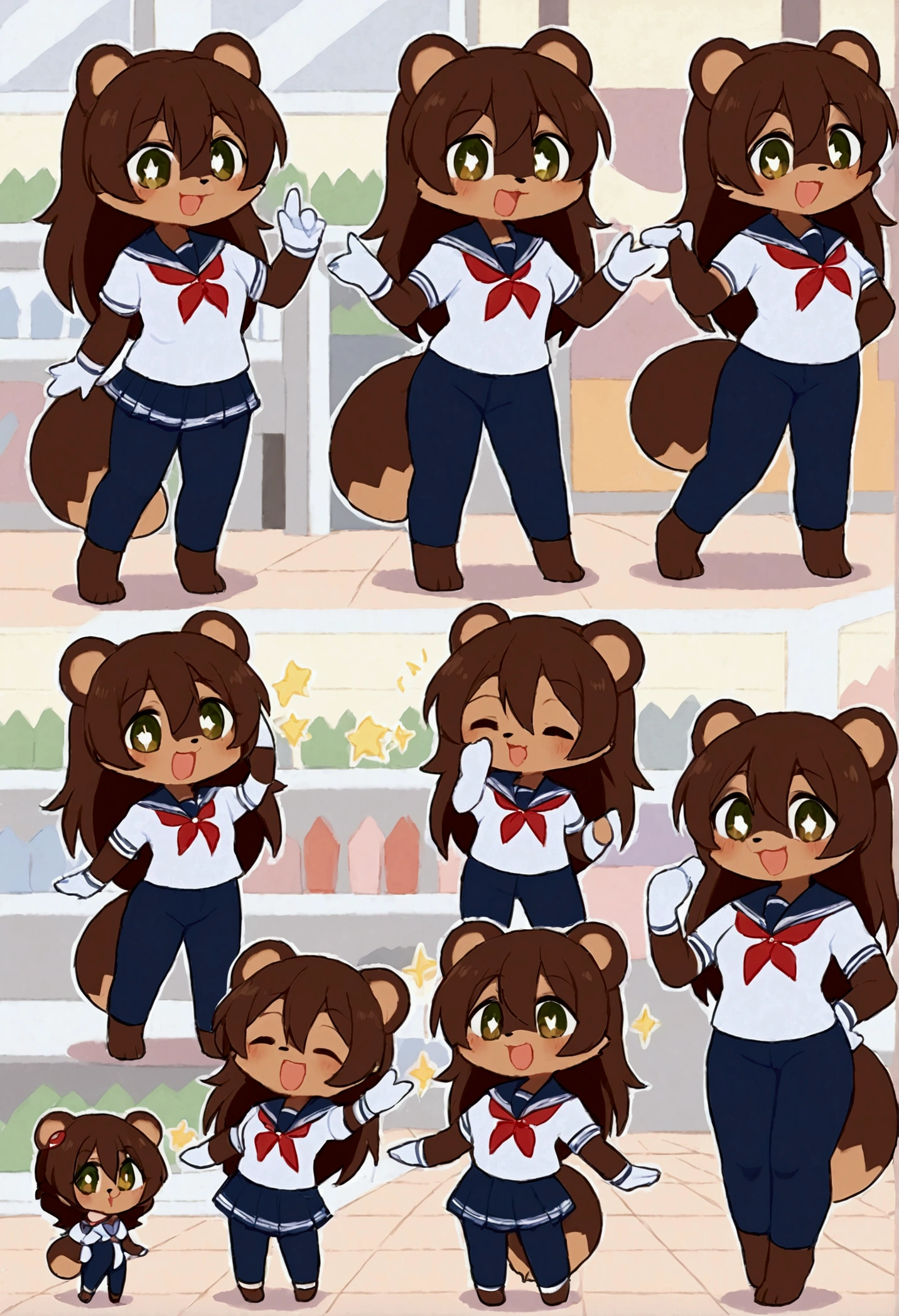 Girl, tanuki, furry, bodyfur, tail, school uniform, sailor suit - SeaArt AI
