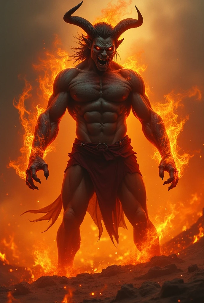 The devil(man) sin of anger tall , handsome, muscular his hair black as ...