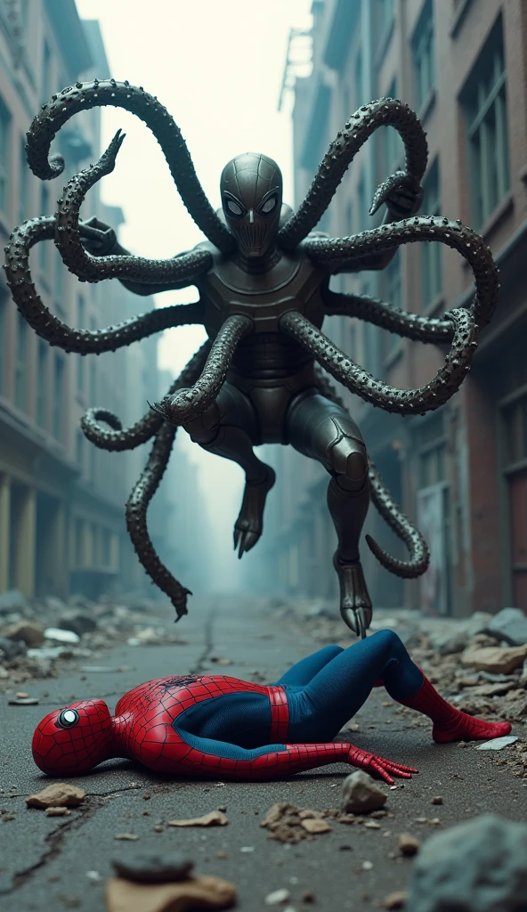 In the desolate remains of a shattered city, Spider-Man lies motionless ...