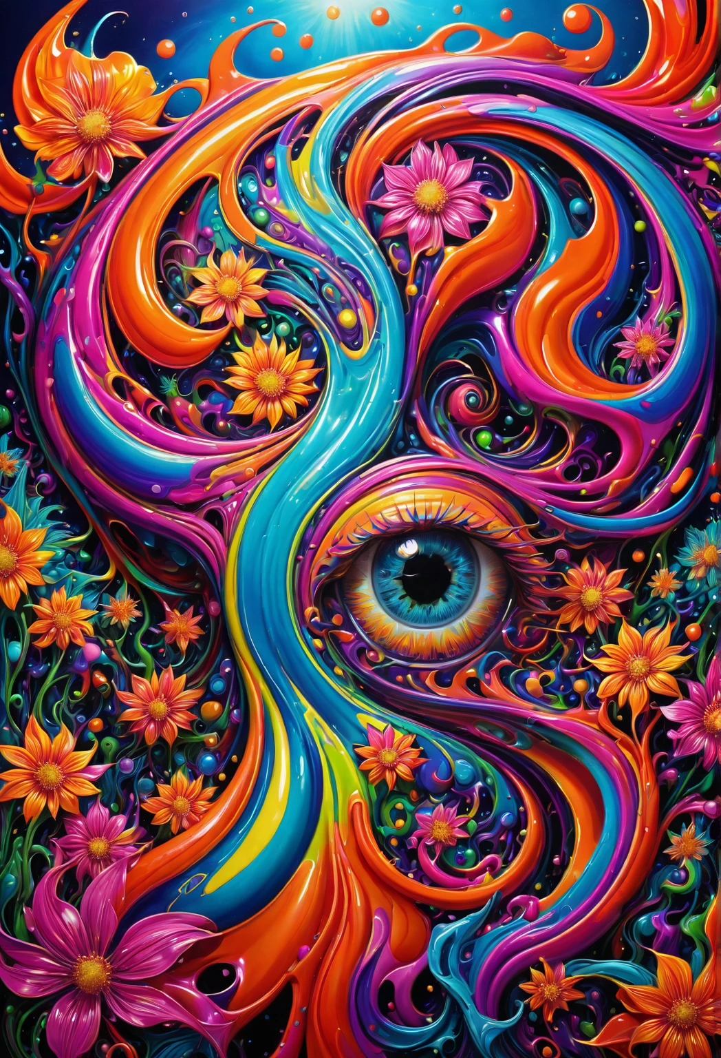 A realistic, psychedelic work full of flashy and brilliant color ...