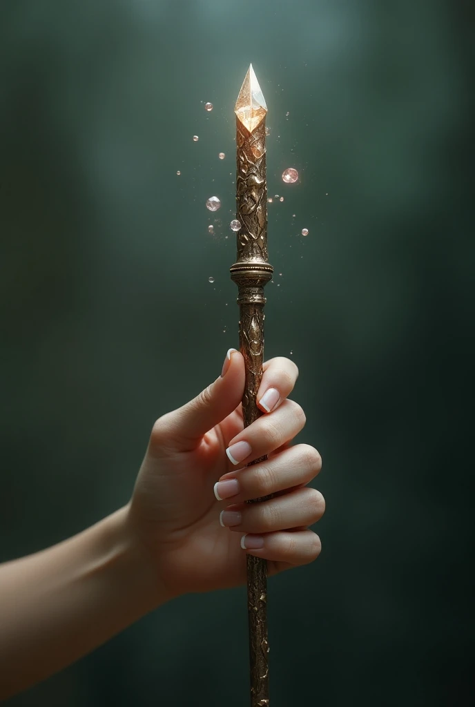 Atlantean copper rod with diamonds and quartz embedded in the tip and a ...