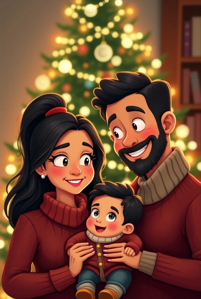 Asian mom and Peruvian dad, Baby boy at Christmas , cartoon image ...