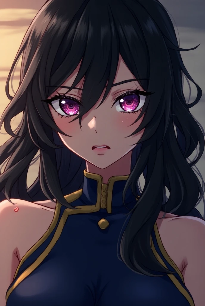 jujutsu kaisen screencap of a female with long, black hair with golden ...