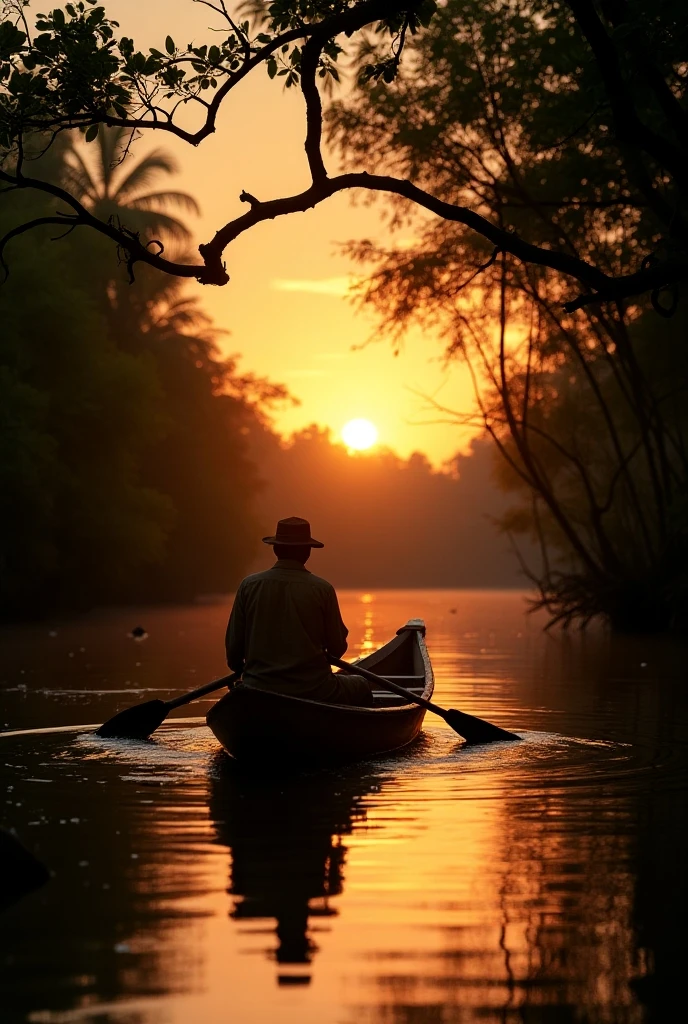 Cinematic photography of Malaysia fisherman steering traditional wooden ...