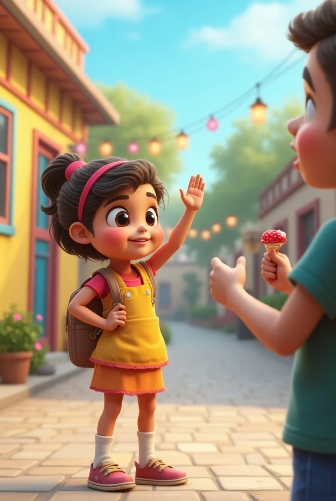 a little girl raised her hand to say "No " to a stranger holding candy ...