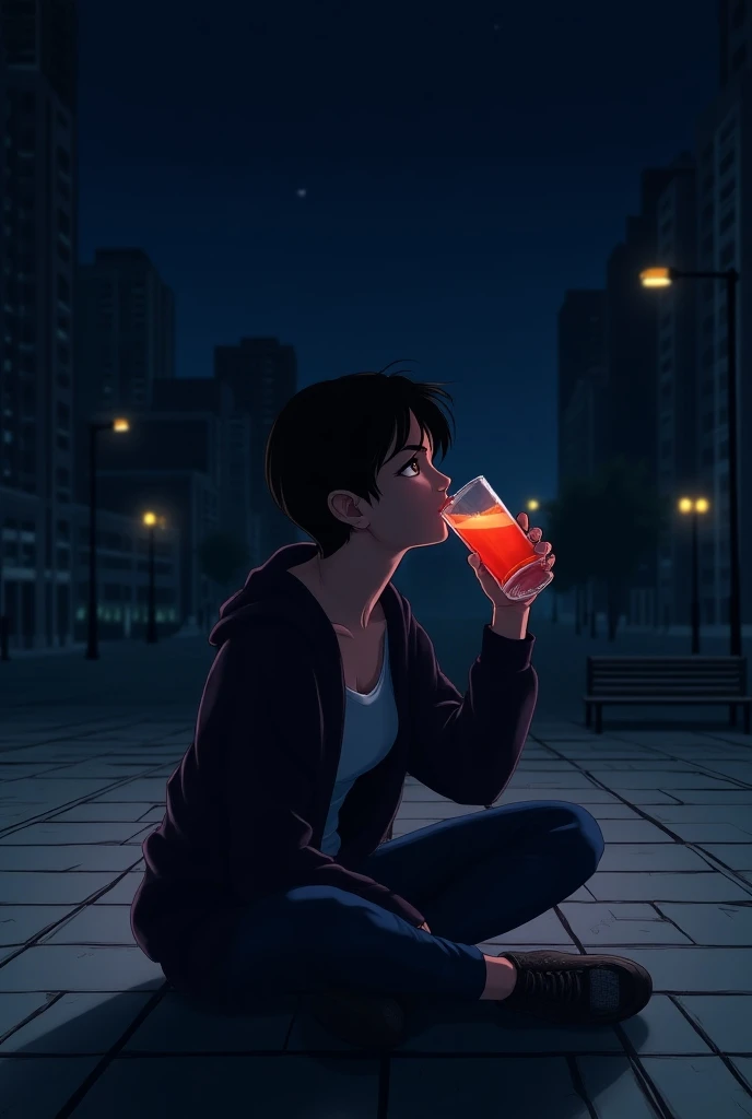 Penelope from detonates Ralph drinking juice sitting on an empty square ...
