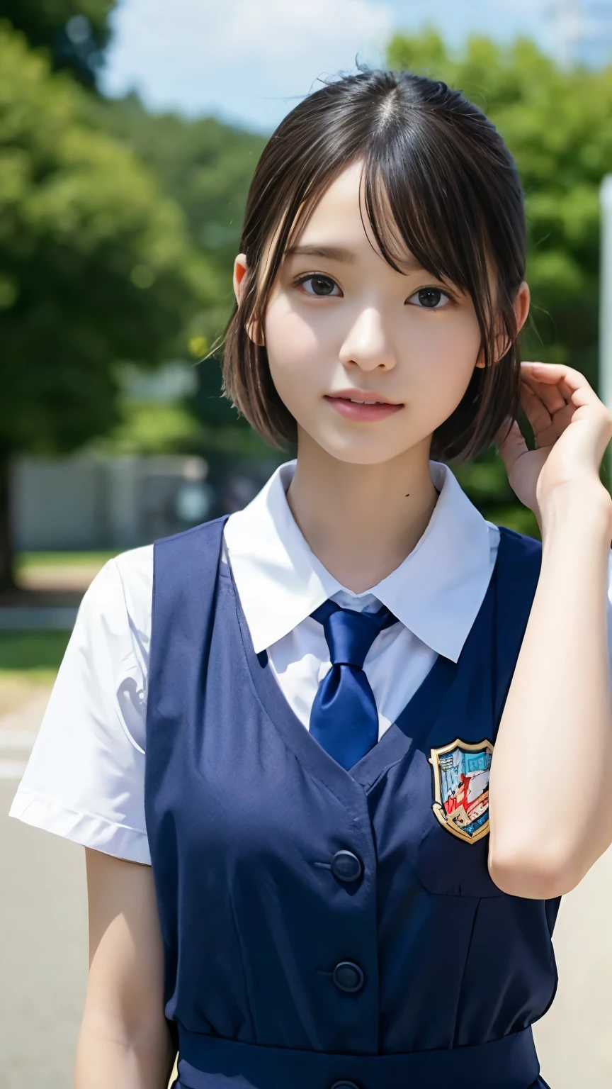 Summer uniform、Half body female high school student、 short hair - SeaArt AI
