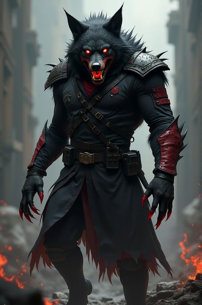 Black and red evil soldier werewolf in a realistic style - SeaArt AI