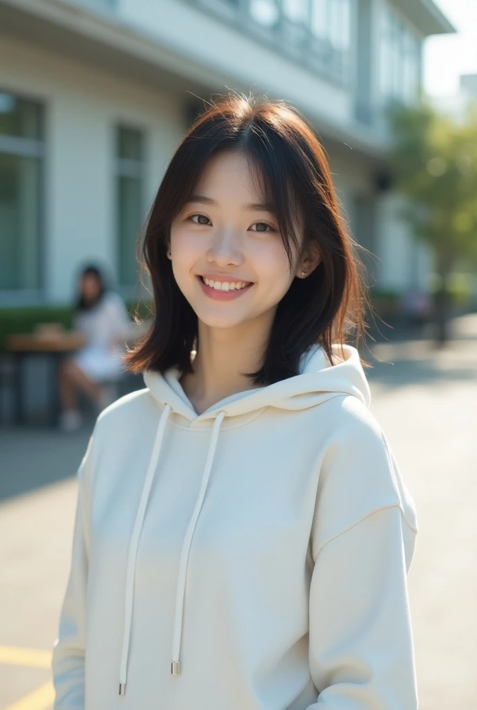 Japanese Japanese Beautiful Face smile I'm wearing a white hoodie ex ...