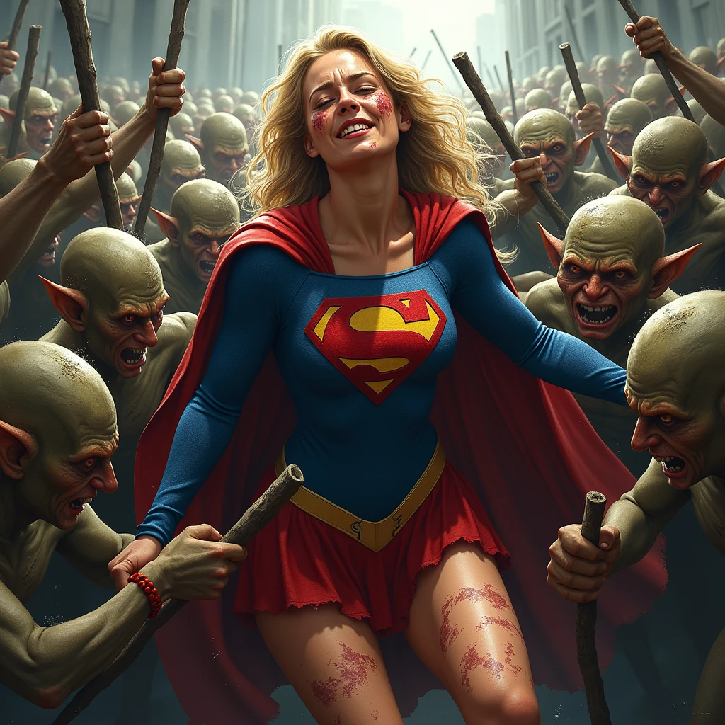 Supergirl is besieged by a horde of goblins and is being mass - SeaArt AI