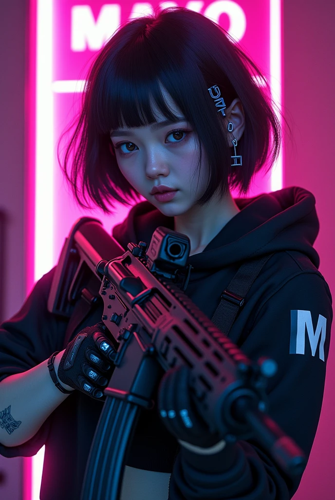 Cyberpunk Cyborg Girl ,(1 female),mercenary、Assault rifle possessing ...