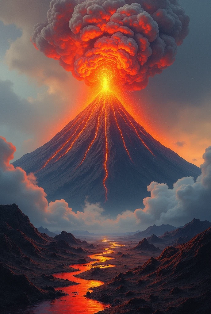 Volcano、 powerful 、Colorful、Colorful、High image quality、 acrylic paint ...