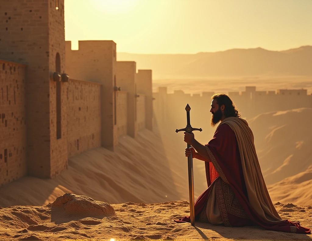 An ultra realistic image of Joshua on his knees before the Prince of ...