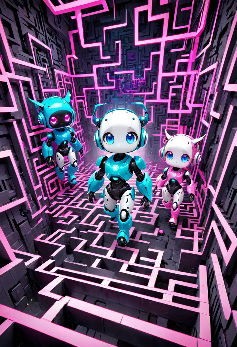 Chibi, 2 robot, stray Robot Brothers, (white body, blue eyes - SeaArt AI