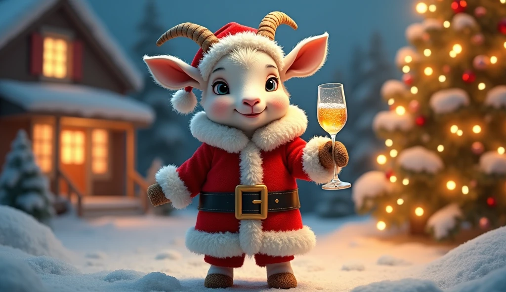 Create a mischievous little goat , dressed as Santa Claus wearing a ...
