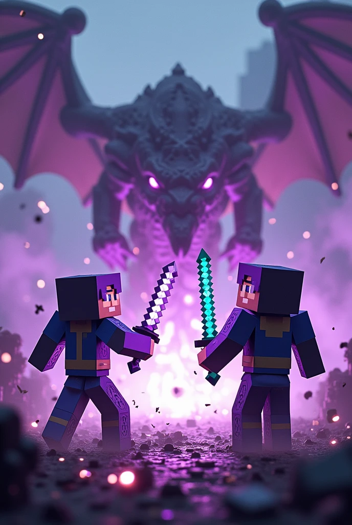 Create a high-definition image of two Minecraft players taking on the ...