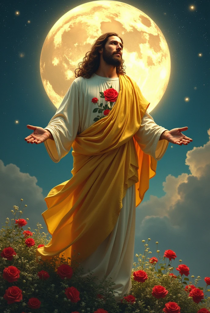 Photo of Jesus Christ with yellow robe printed with red rose Jesus ...