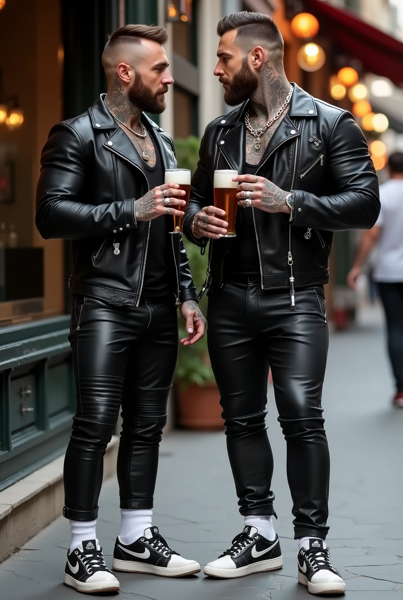 Full length view, Summer at gay leatherbar -2 different heavily tattoed ...