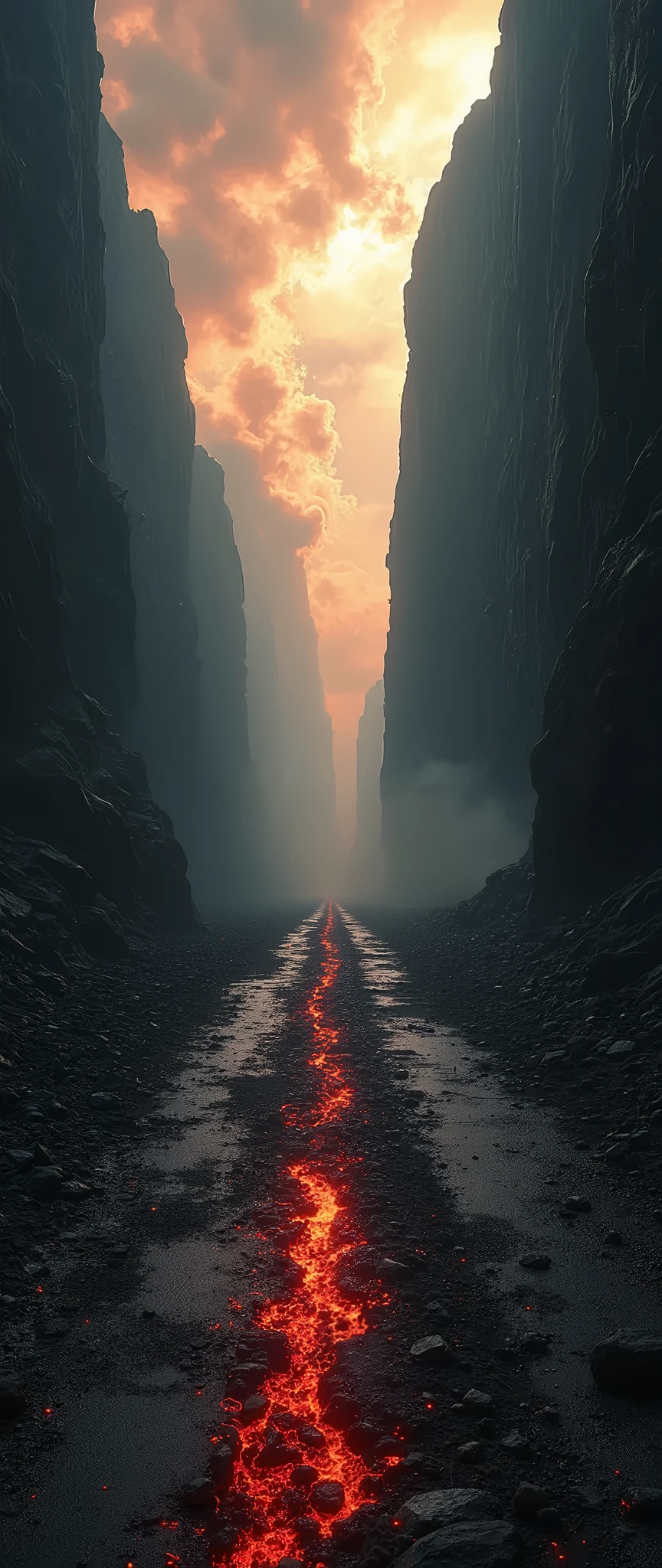 Very narrow road leading to hell. evil atmosphere. no light at all ...