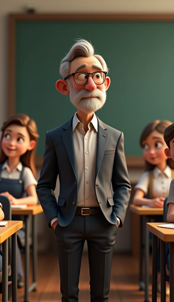 Close -up a old man standing in the classroom behind student 3d ...