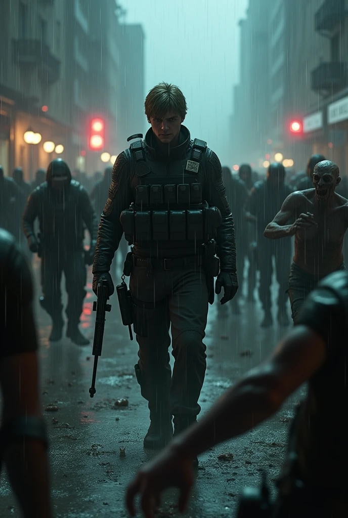 Resident evil leon rain zombie - SeaArt AI