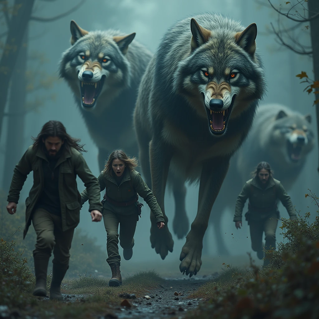 From giant man-eating wolves to people々Desperately runs away - SeaArt AI